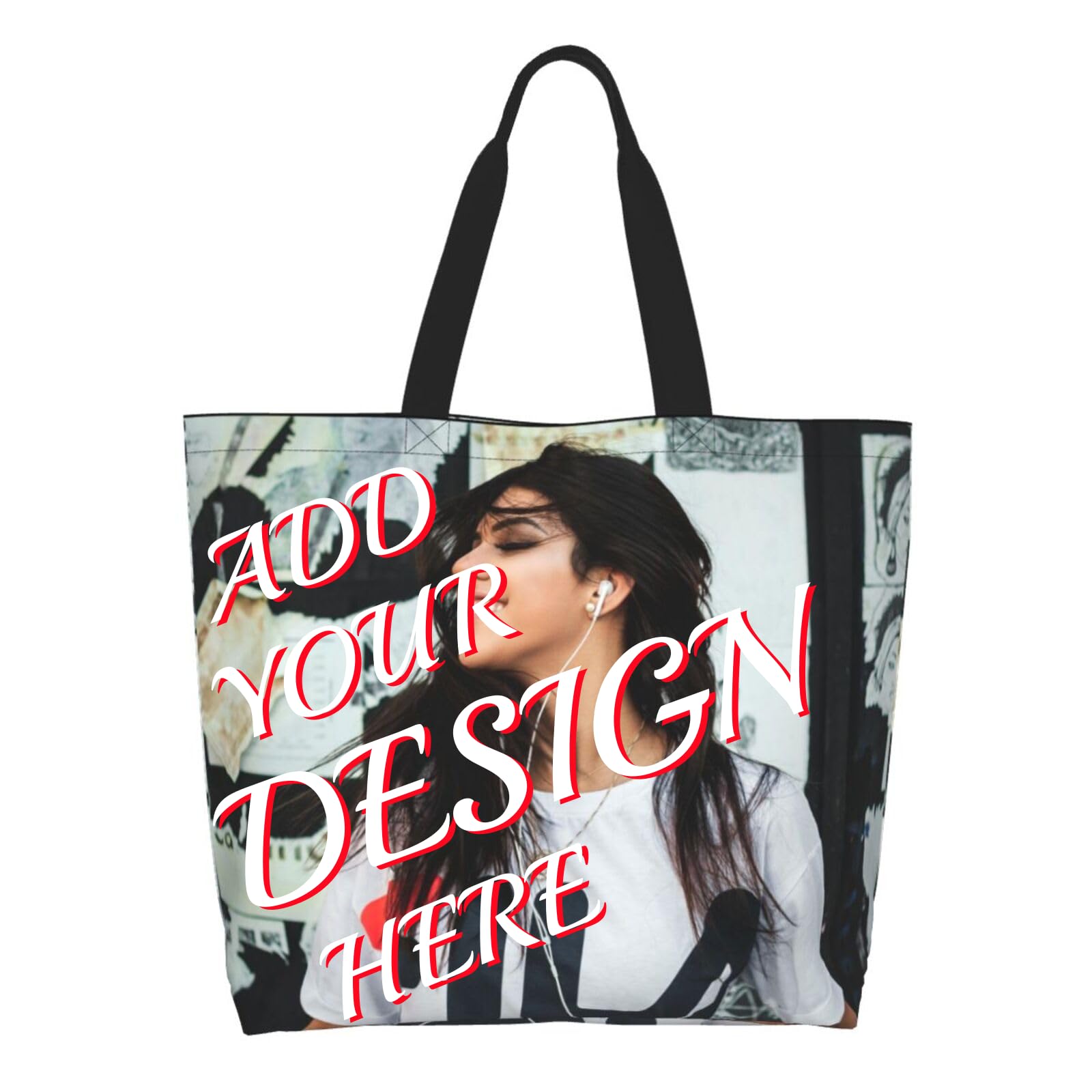 RSGWIY Custom Tote Bags Personalized Shoulder Bag for Women with You Logo Text Photo Customize Reusable Shopping Handbag