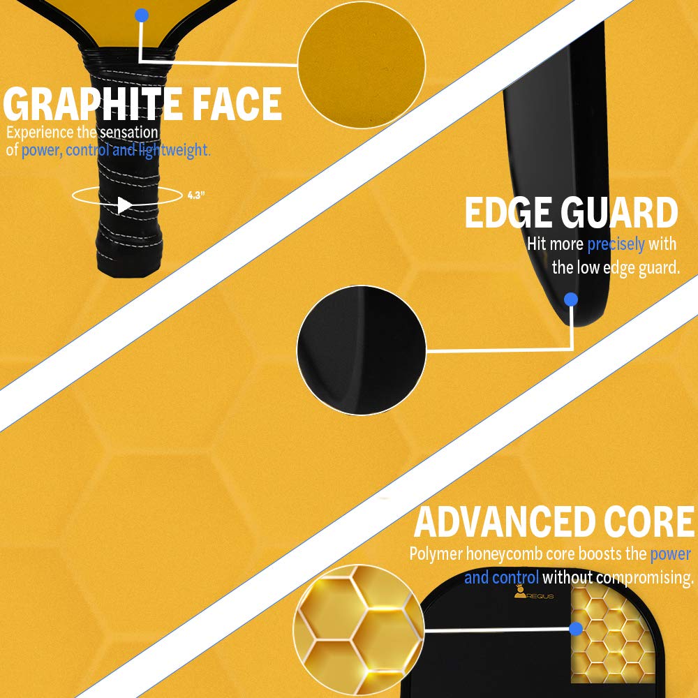 Regius Pickleball Set | Bundle Includes Lightweight Honeycomb Core Pickleball Paddle, Portable Pickleball Bag, 4 pickleballs, Paddle Sleeve, Grip Tape +1 Free Sports Bottle