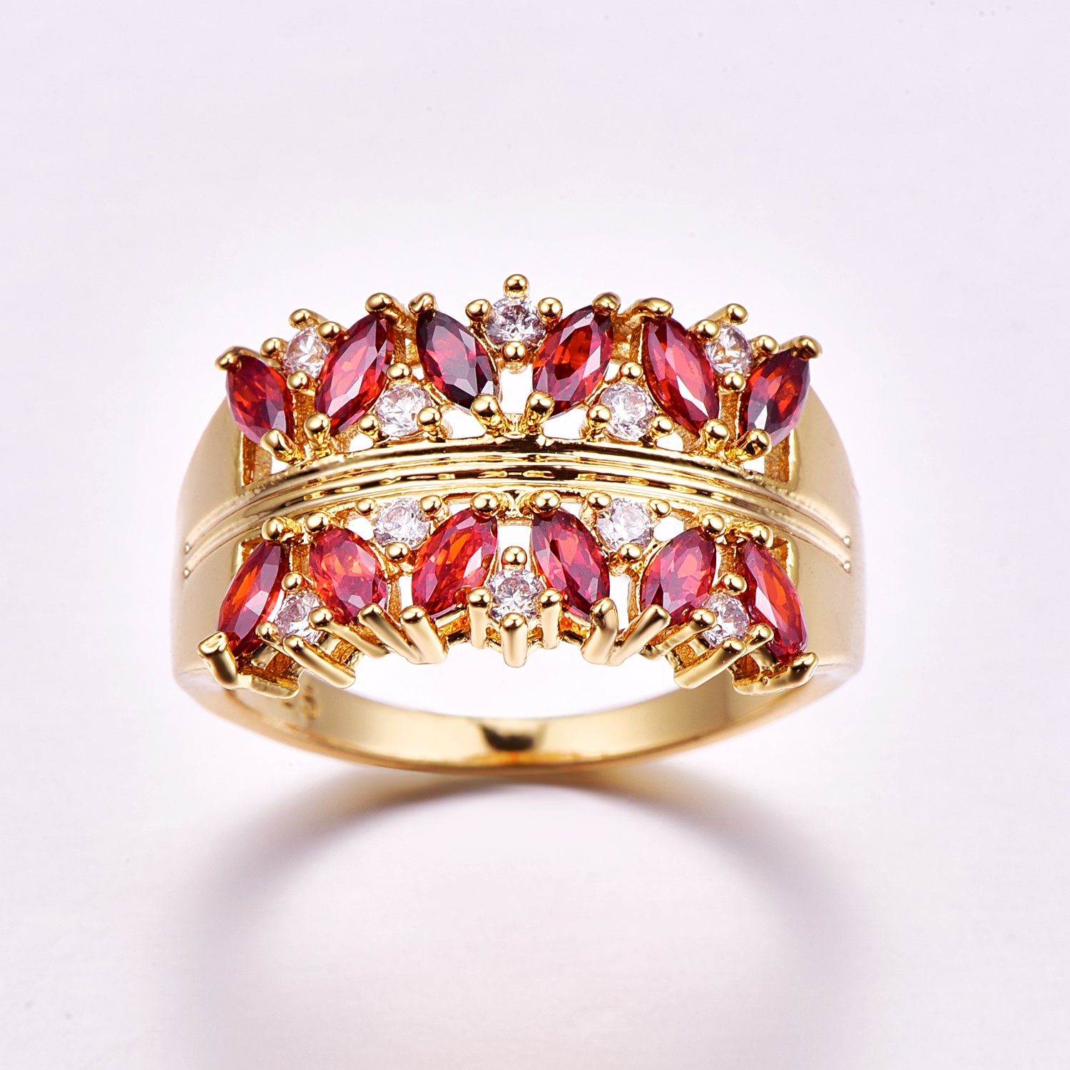Psiroy Yellow Gold Plated Created Garnet Dainty Stacking Engagement Ring Band Size 8