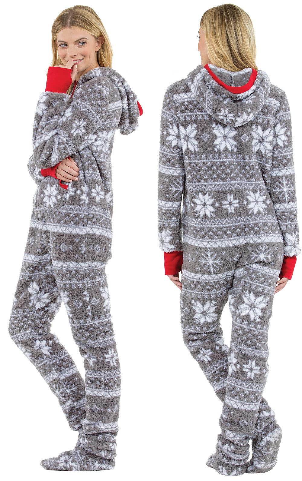 PajamaGram One Piece Pajamas for Women - Womens Onesie, Gray, XLT