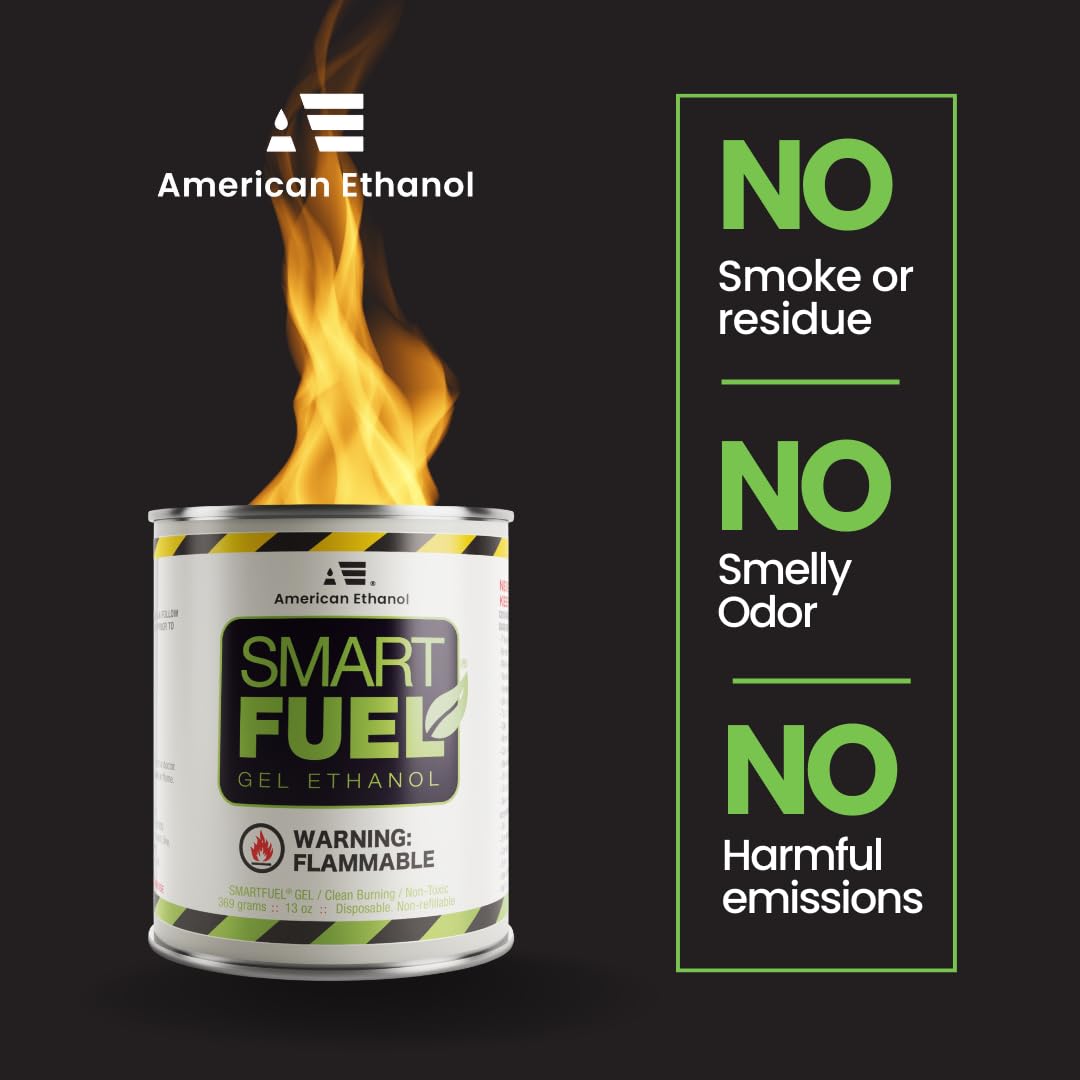 Smart Fuel Gel Ethanol - Ethanol Fuel Can, Spill-Resistant, High Purity for Indoor & Outdoor Uses, Ventless Fireplaces, Fire Pit, Stoves and Burners - Non-Hazardous, Planet Friendly, Ethanol - 13oz
