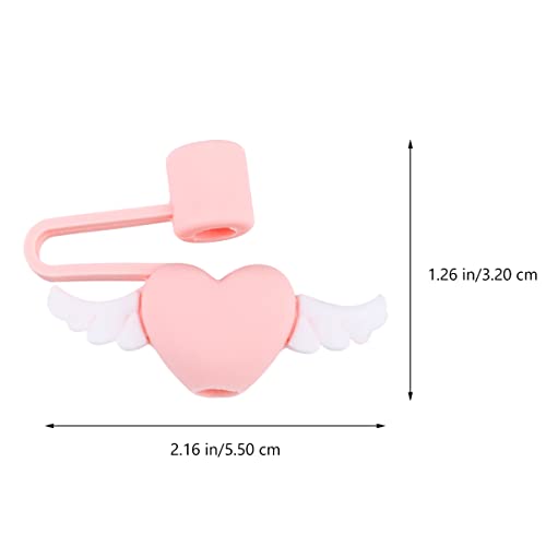 UPKOCH Reusable Drinking Straw Tip Plugs 4pcs Silicone Heart with Wings Straw Tips Cover Anti- Airtight Seal Proof Straw Caps Durable Straw Plug