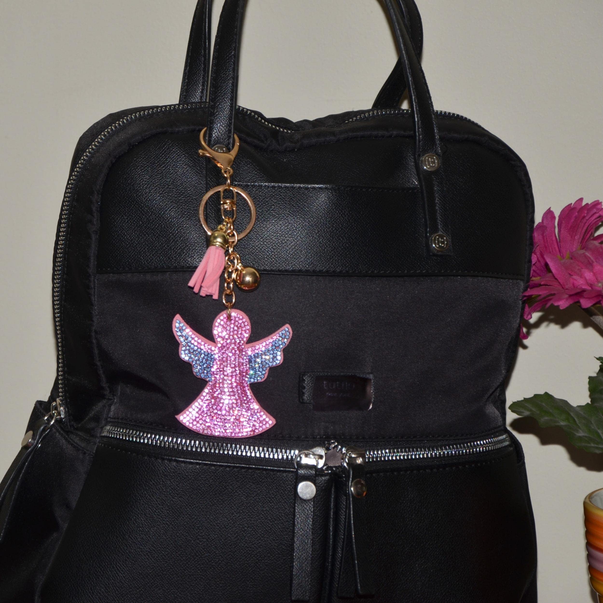 Popfizzy Blue Dolphin Keychain, Bling Backpack Charm, Rhinestone Bag Charms, Crystal Keyring Key Fob