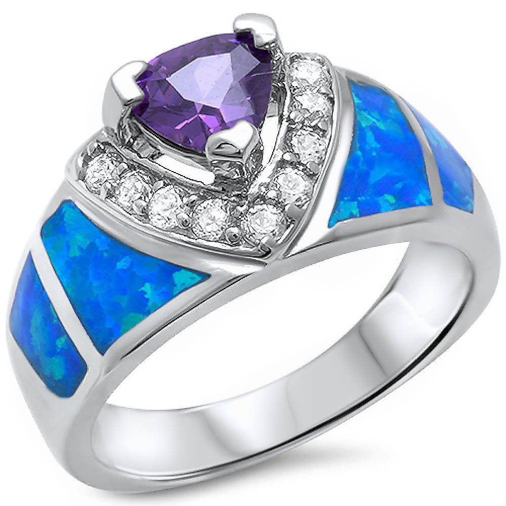 Oxford Diamond Co Amethyt, Lab Created Blue Opal, & Cz New Fashion .925 Sterling Silver Ring Sizes 5-10 (10)
