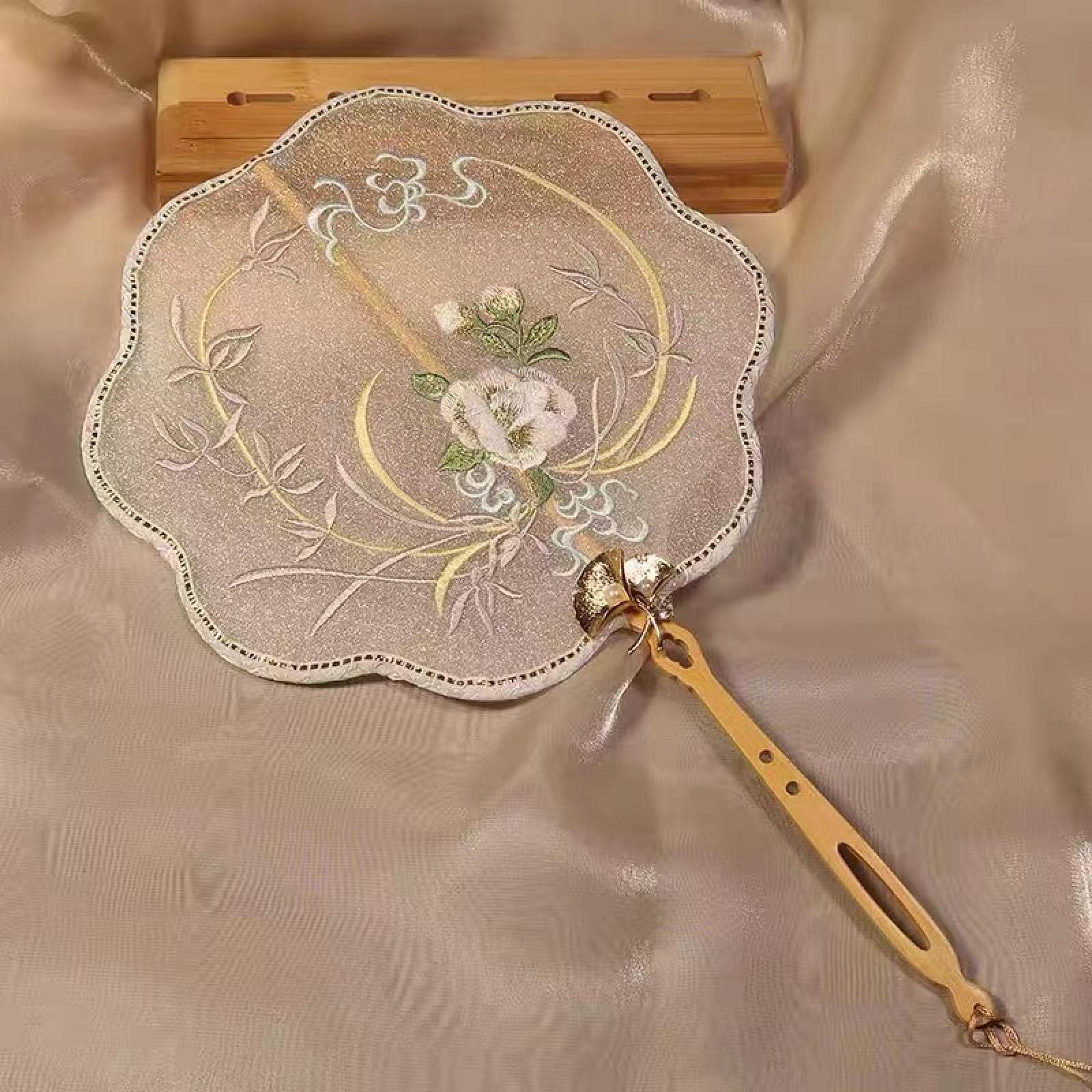Wingfree 3 PCS Chinese Style Suzhou Embroidery Double-Sided Fan, National Flag Folding Fan, Vintage Handheld Fan for Party (Colour Pattern Random) C