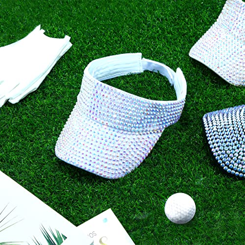 Vicenpal 3 Pcs Glitter Visor Shiny Rhinestones Sport Adjustable Summer Cap Sun Visor Caps for Tennis Cycling Running(Black, White, Beige)