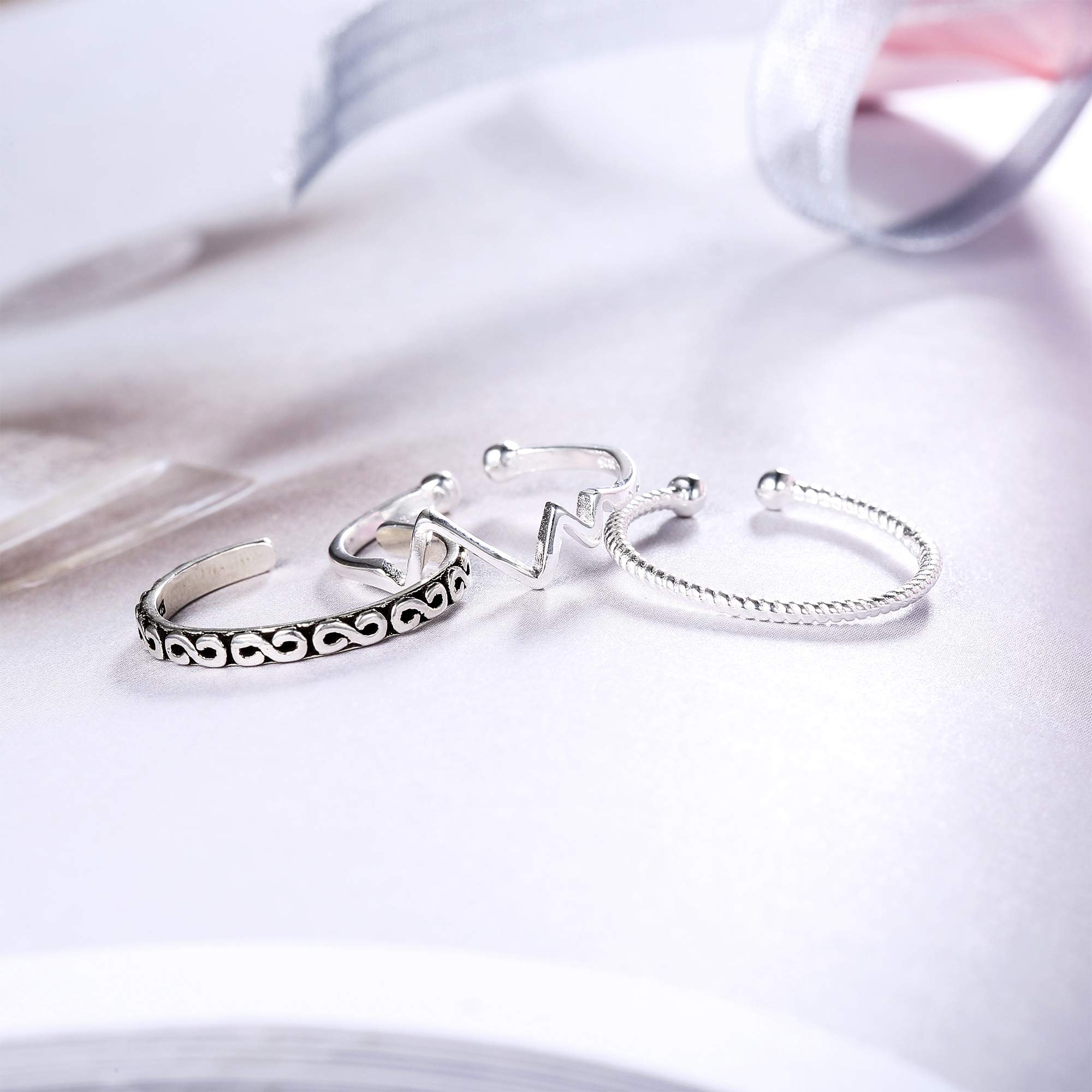 Sllaiss 3PCS 925 Sterling Silver Multi Minimalist Knuckle Rings For Women Heartbeat EKG Rings Infinity Adjustable Stackable Midi Rings Set Pinky Finger
