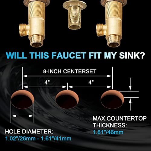 YAGATAP Gold Bathroom Sink Faucet 3 Hole 2 Handle Crystal Knobs High Arc Waterfall Spout Vanity Basin Mixer Tap 8-inch&Upwards Widespread Bathtub Filler Faucet…