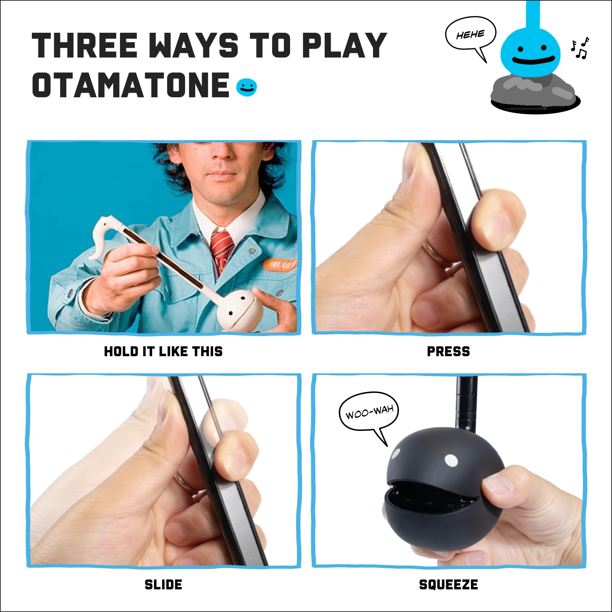 Otamatone Japanese Electronic Musical Instrument Portable Music Synthesizer from Japan by Maywa Denki Studio Award Winning, Educational Fun Gift for Children, Teens & Adults - Black