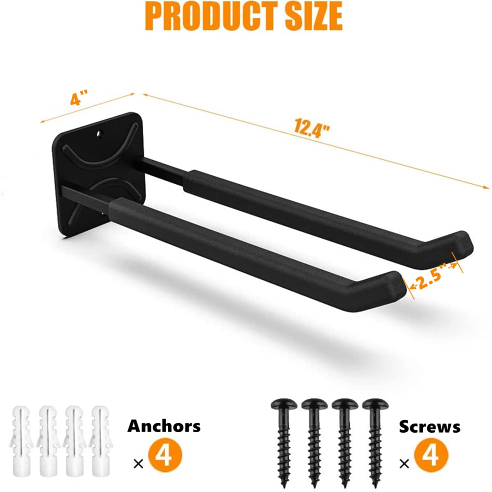 TORACK Garage Hooks Heavy Duty Tool Organizer, Wall Mount Hanger Rack Garage Storage Utility Hooks for Car Tires, Ladders, Chairs, Strollers, Power Tools, Garden Tools (2 Pack, 12.4" Hooks)