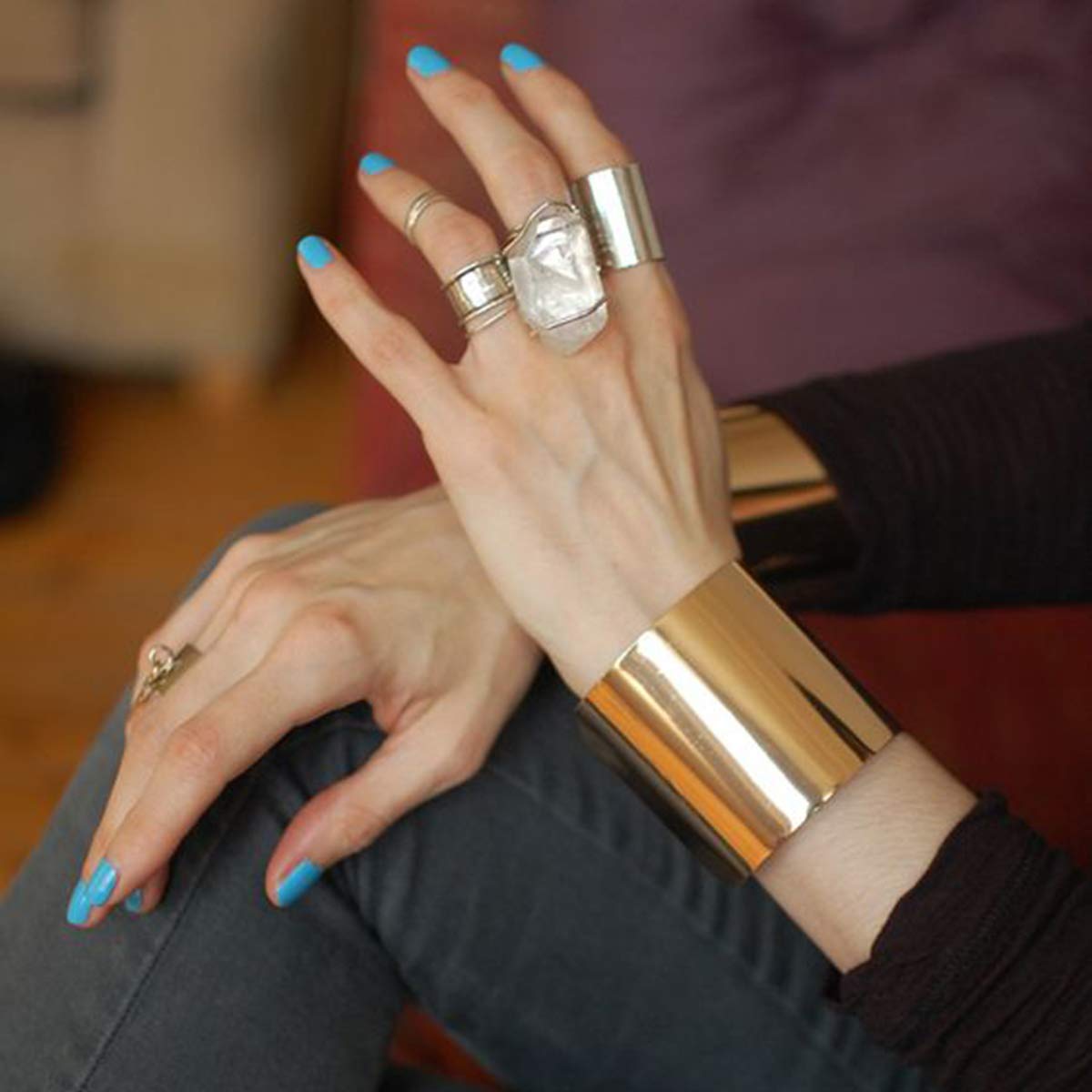 RIOSO 4 Pcs Cuff Bangle Bracelet for Women Open Wide Wire Bracelets Gold Wrist Cuff Wrap Bracelet