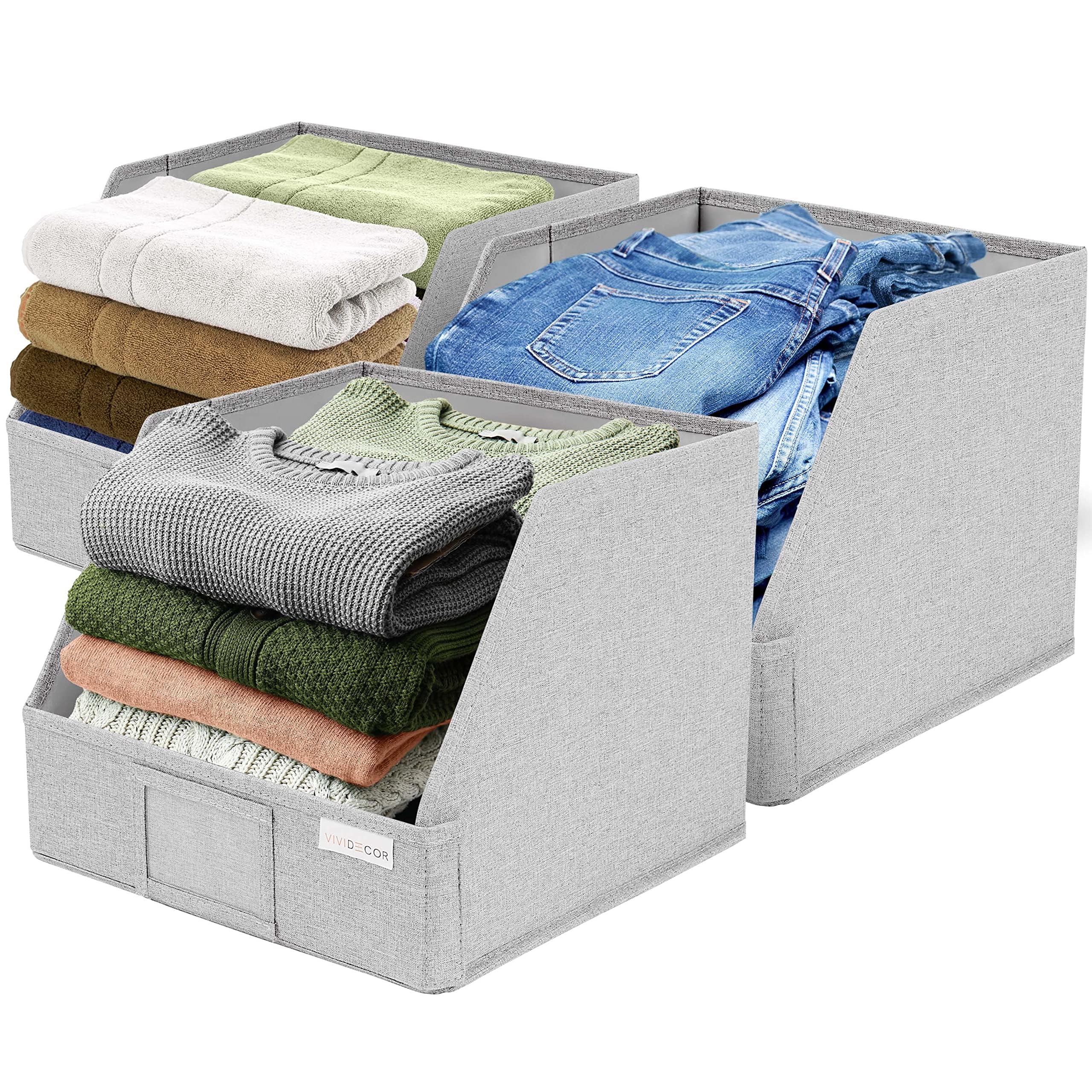 VIVIDECOR Trapezoid Closet Storage Bins - Boxes for Closet Organizing - Shelf Organizer Bins - Linen Closet Organizers and Storage - Foldable Baskets for Shelves - Open front Basket