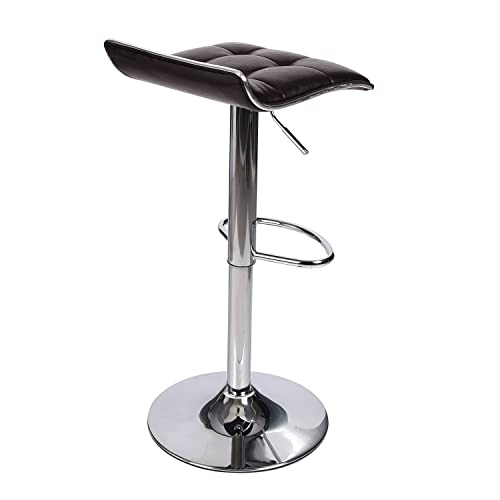 Puluomis Set of 2, Adjustable Swivel Gas Lift Barstools, PU Leather with Chrome Base, Brown