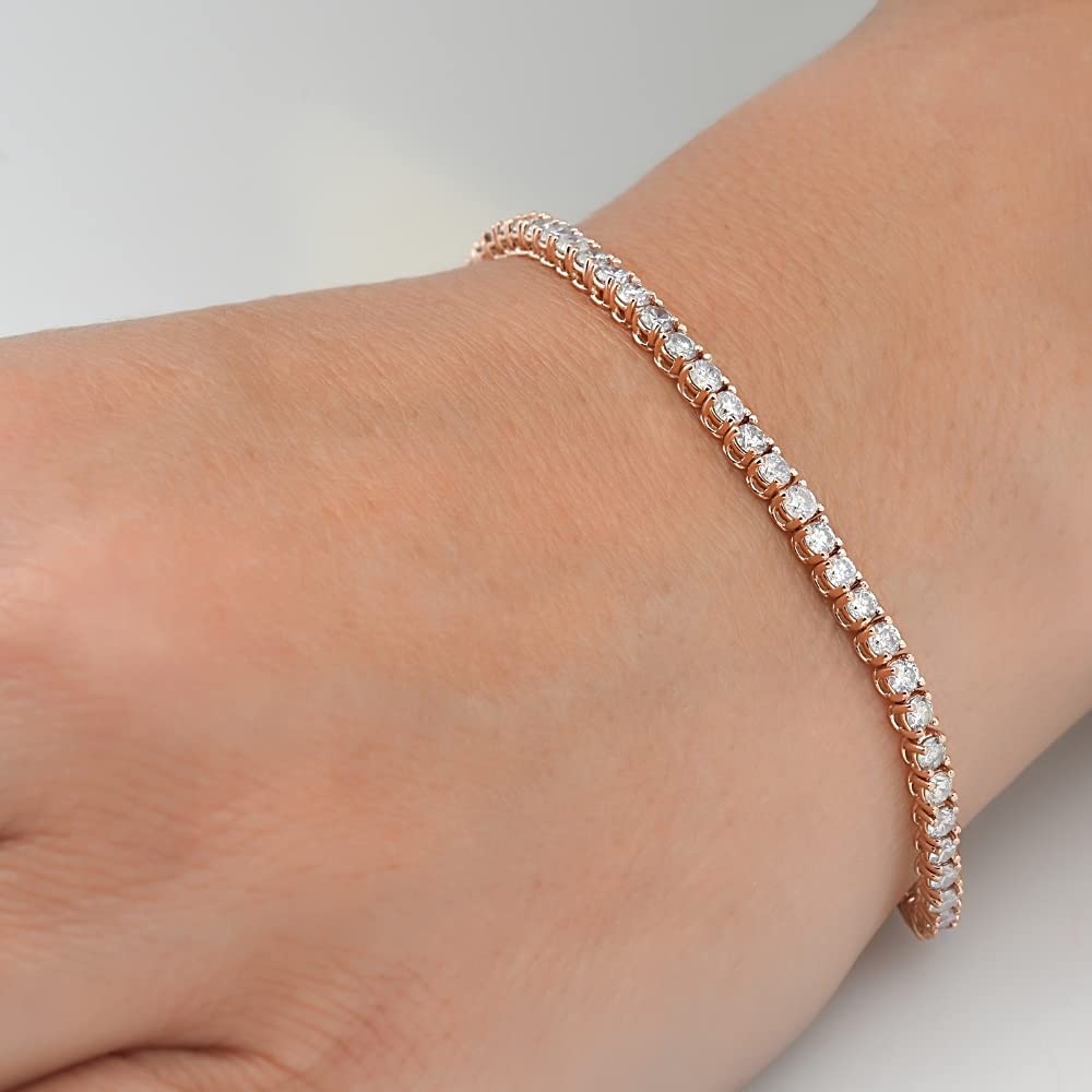 Pompeii3 14k White or Yellow Gold 4ct T.W. Natural Diamond Round-Cut Tennis Bracelet Women's 7"