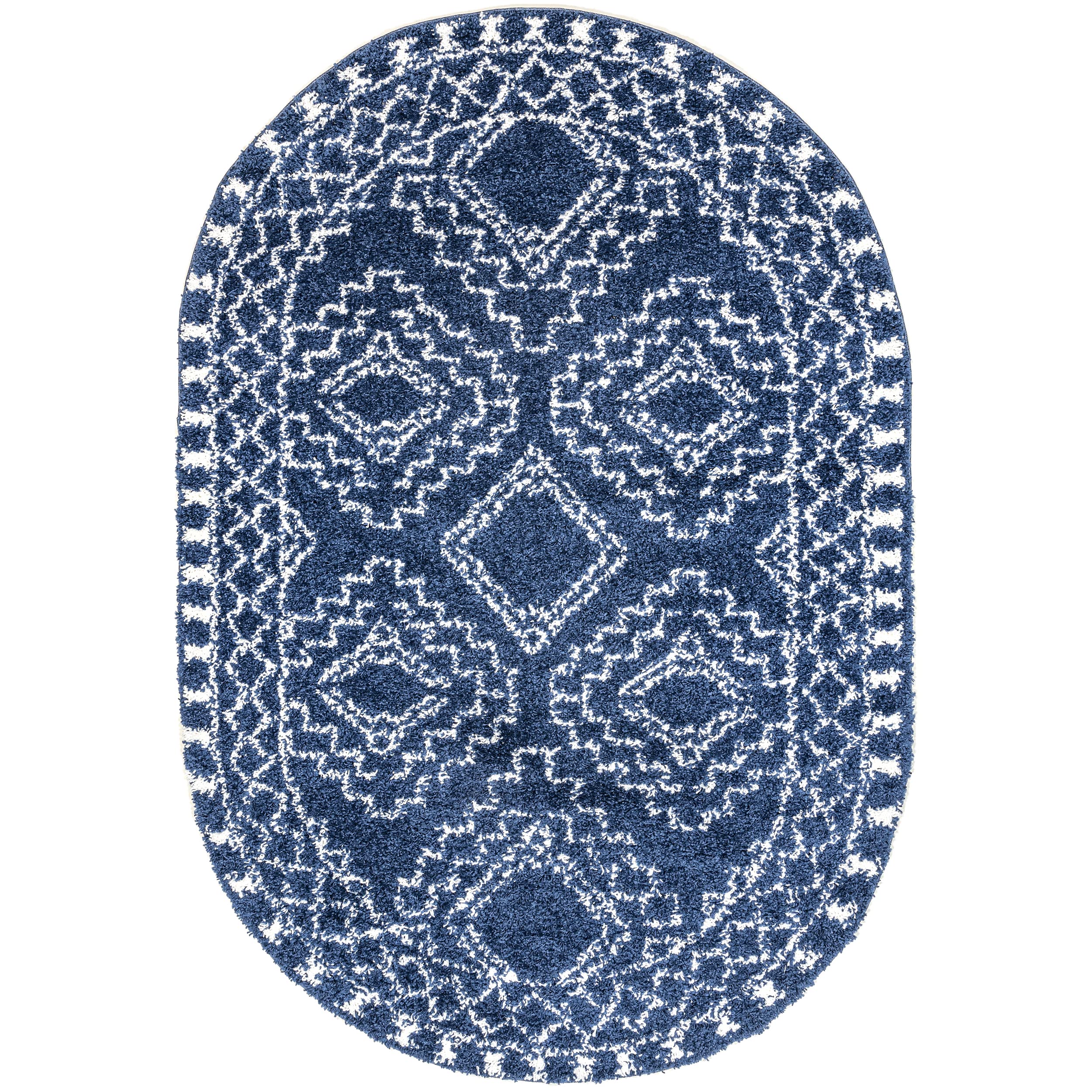 nuLOOM Vasiliki Moroccan Tribal Shag Area Rug , 5' x 8', Blue, Oval