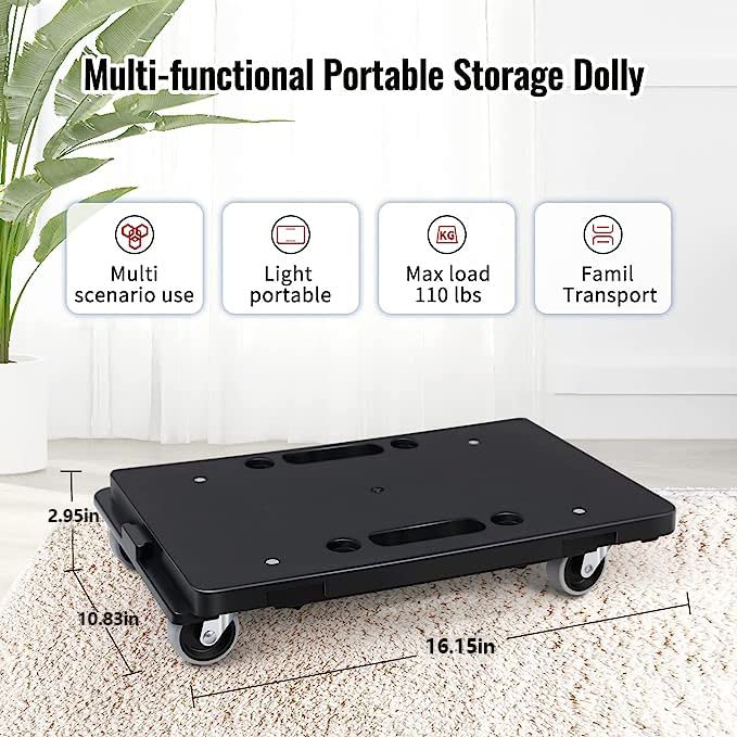 Uholan Flatbed Dolly Can Connected Two Pcs One Set Household Portable Mobile Dolly Infinite Rotary Flat Handtruck Mobile Furniture Load 220lb Black ,Grey Wheel (Grey Wheel)
