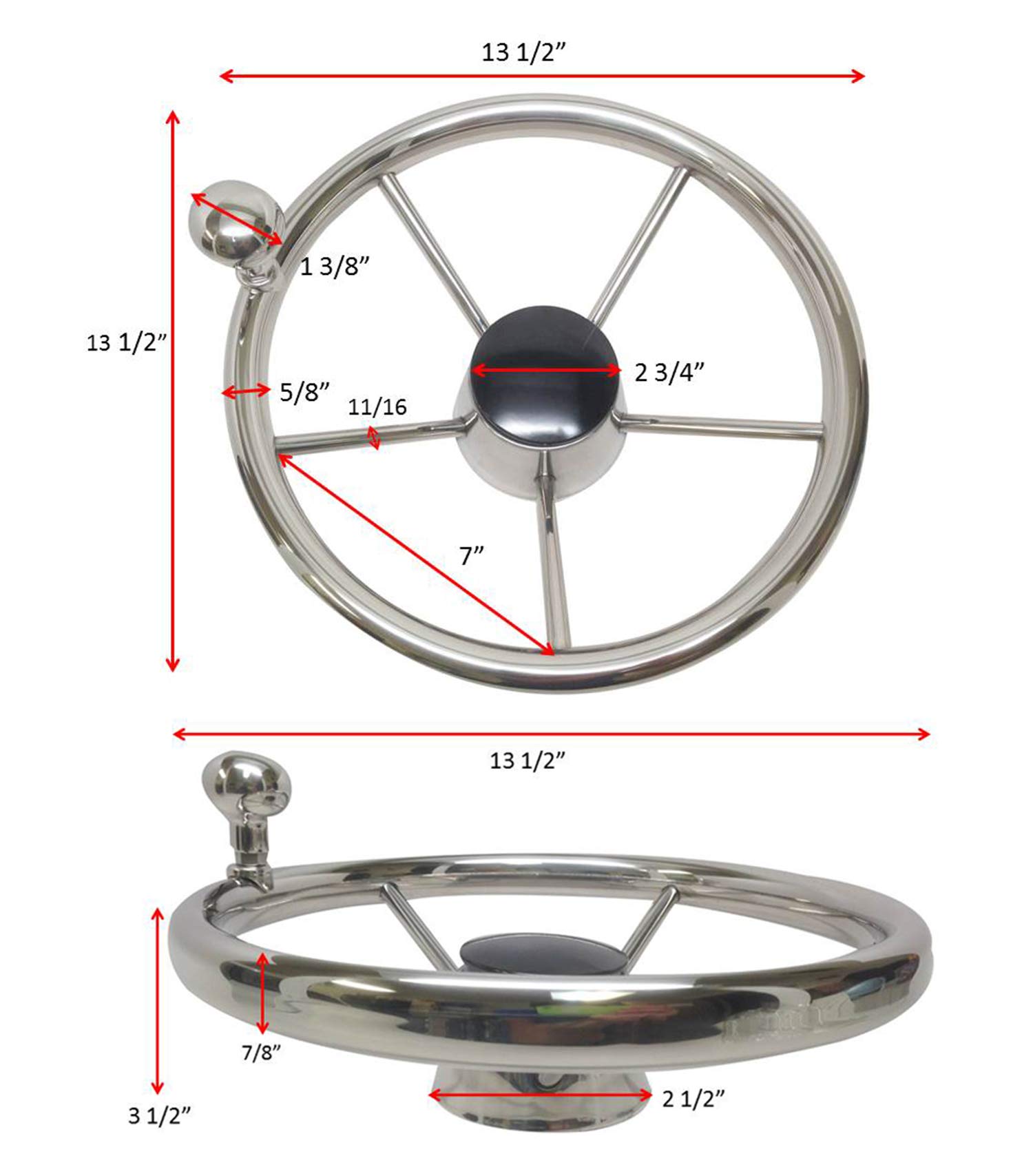 Pactrade Marine Destroyer 15 1/2" Steering Wheel Control Knob Black Cap 5 Spoke