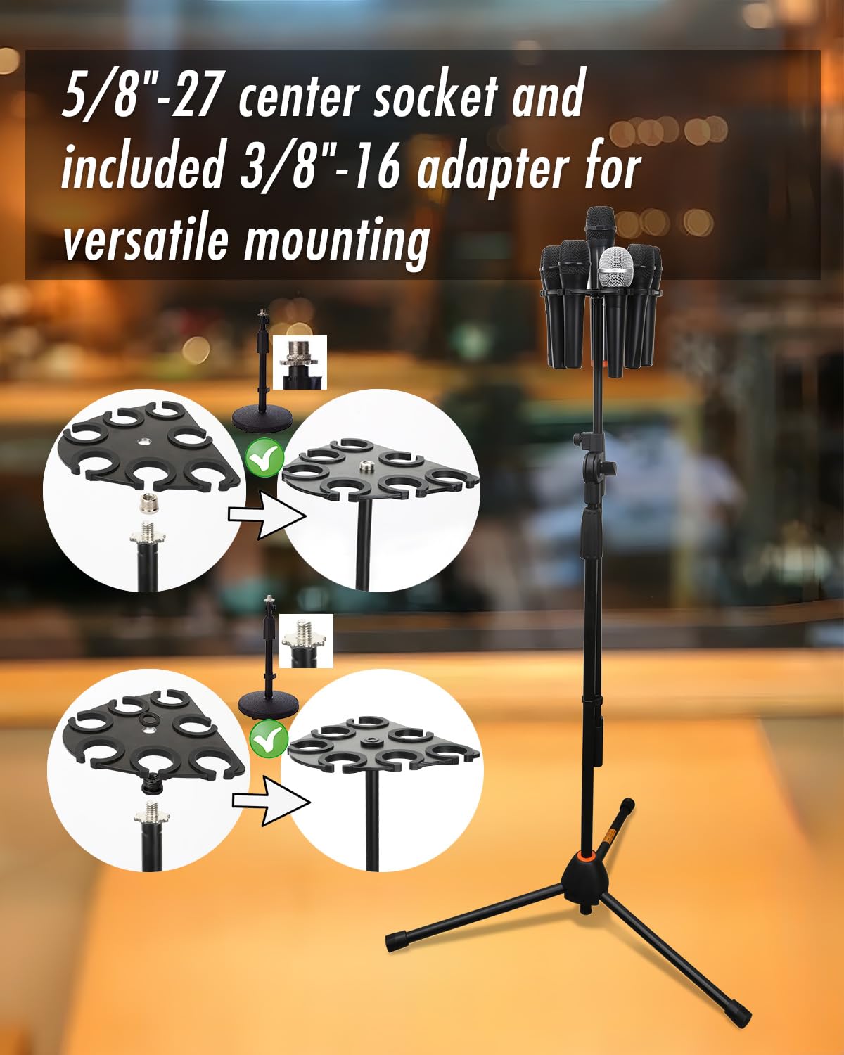 Numhag Microphone Holder, Multi Mic Holder for Wired and Wireless Mics, Multiple Microphone Organizer and Display for Mic Stand, Hold Up to 7 Microphones, Aluminum, Black