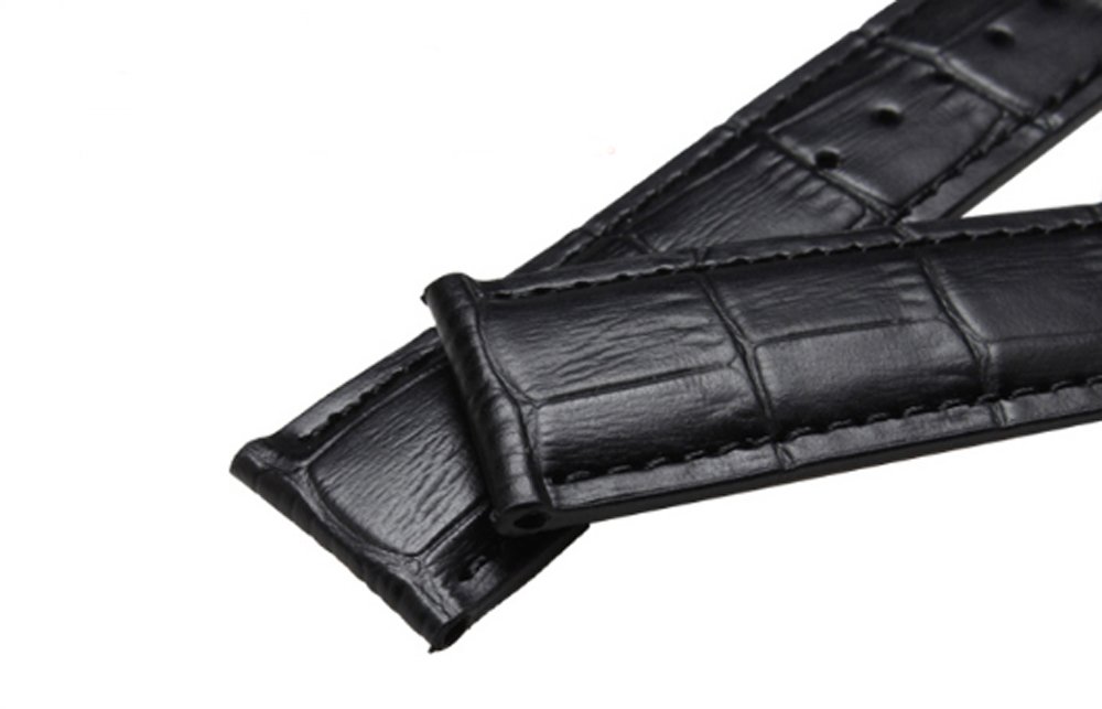 Richie strap 20mm 21mm 22mm Crocodile skin pattern Leather Watch Straps Deployment Clasp Band for IWC Portugieser Pilot's Watchs[IW35312/IW371401] (21mm, Black)
