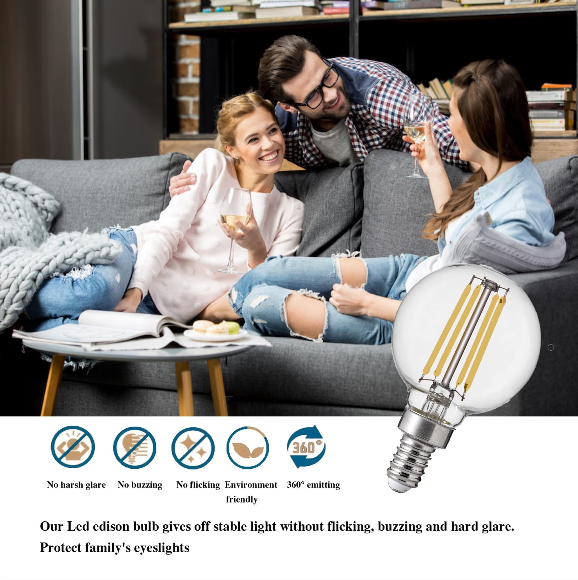 winsaLED Chandelier Light Bulbs, 12 Pack E12 LED Bulb, 40W Equivalent 400lm, Daylight 4000K G16 1/2 Global Light Bulbs, 90+ CRI for Ceiling Fan Light Bulbs