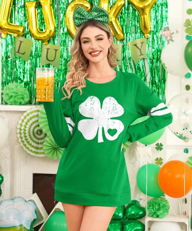 St Patricks Day Women's Pattys Paddys Shamrock Irish Sweatshirt Long Sleeve Clover Shirt Heart XL