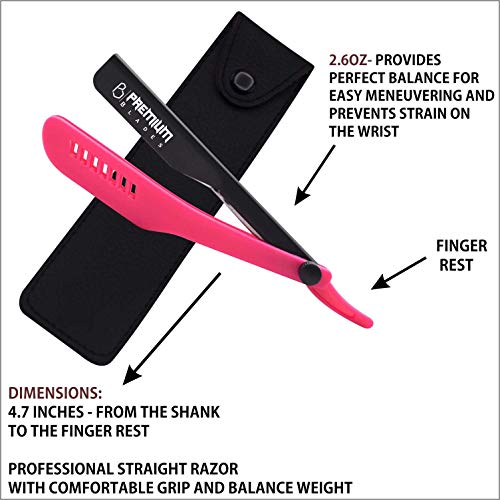 Professional Slide Out Replaceable Blade Straight edge Razor, Pink Plastic Handle Barber Razor, Straight Razor, Razor for men with Razor Blade by ''Premium Blades''