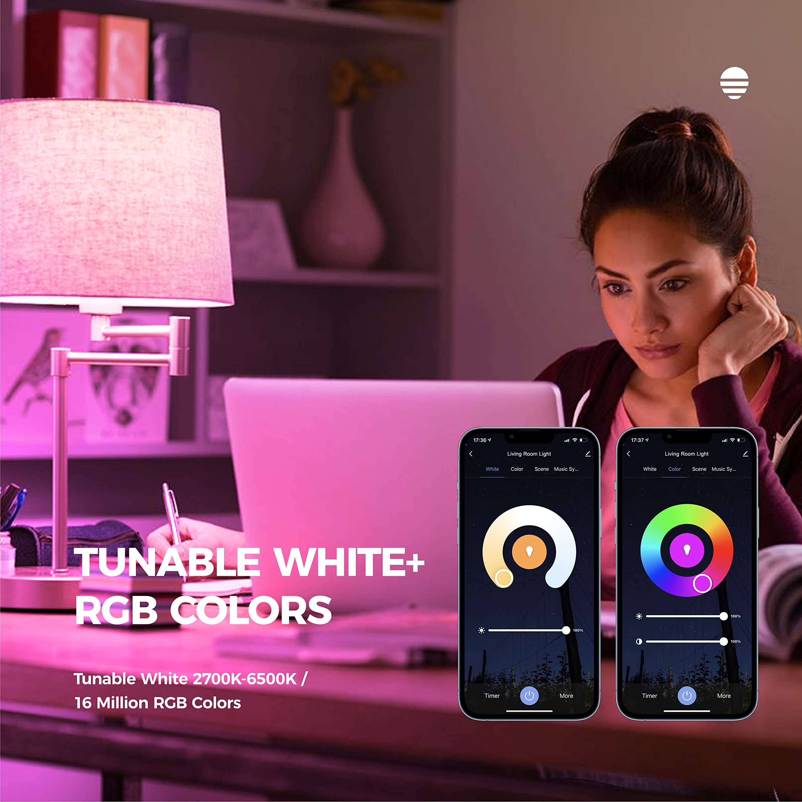 Smart Light Bulbs, 2700K-6500K - 11W - 100W Equivalent - WiFi RGBCW A19 LED Bulb E26 Base - 1100LM - WiFi Light Bulb - Color Changing Bulb, Compatible with Alexa/Google Home, 4 Pack