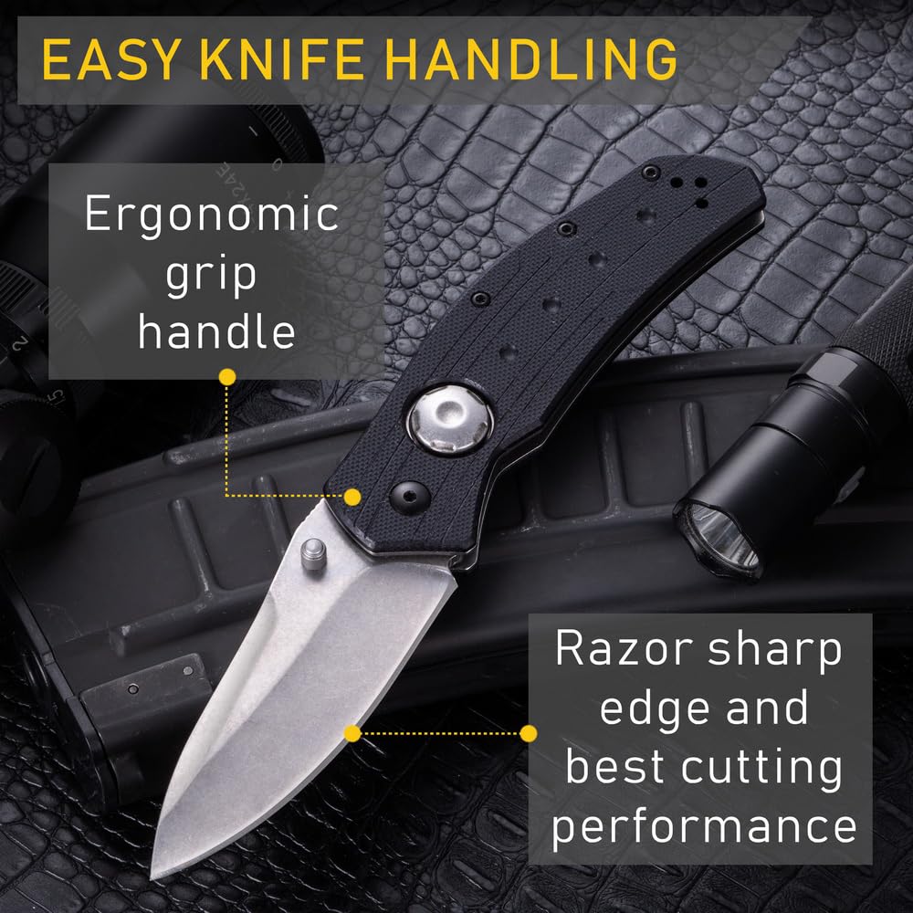 Pocket Knife for Men with Clip - Tactical Pocket Folding Knives Military with Black G10 Handle - Best EDC Folding Pocket Knife for Self Defense WK 04002