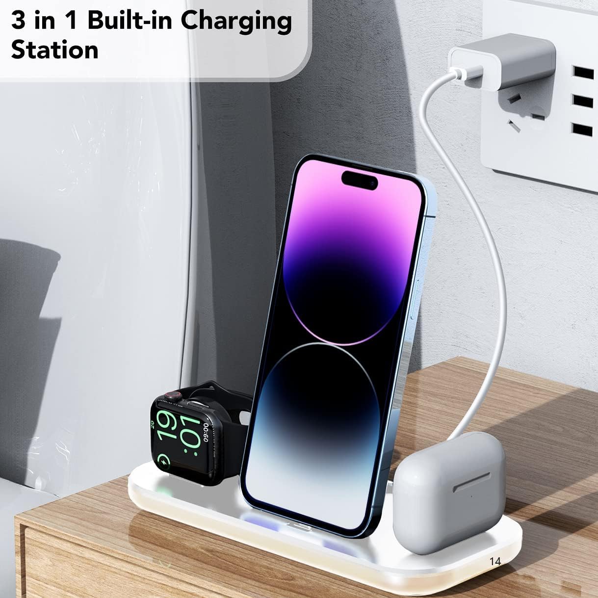 Portable Charging Station for Multiple Devices Apple Foldable 3 in 1 Charging Dock for Apple Watch Ultra/8/SE 2/7/6/SE/5/4/3/2/1 Travel Charger Fast Charging Stand for iPhone 14Air Pods White
