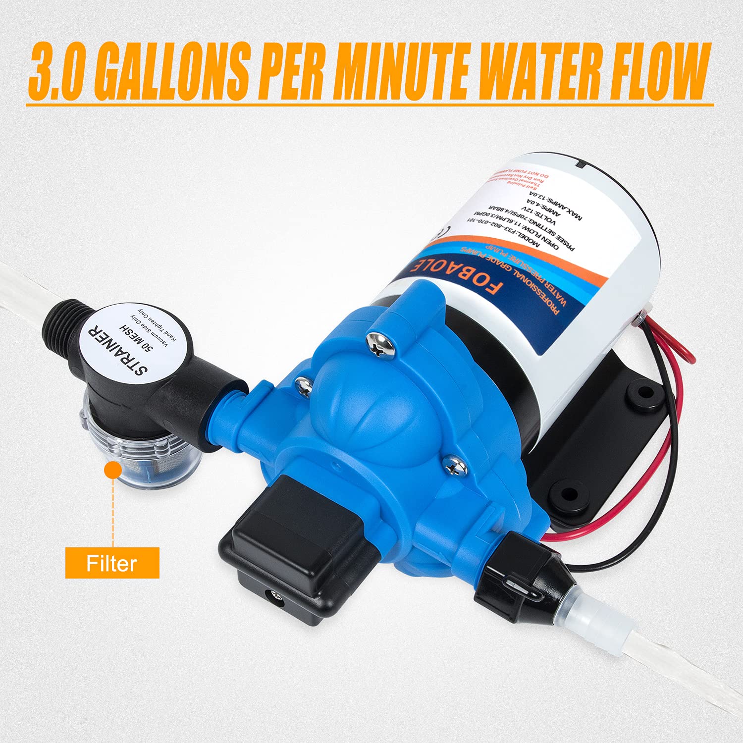 Wztepeng Washdown Pump Kit 12V 3.0 GPM 70 Psi Water Pressure Pump With Spray Nozzle For Boat Car Caravan RV UTV Marine Yacht etc