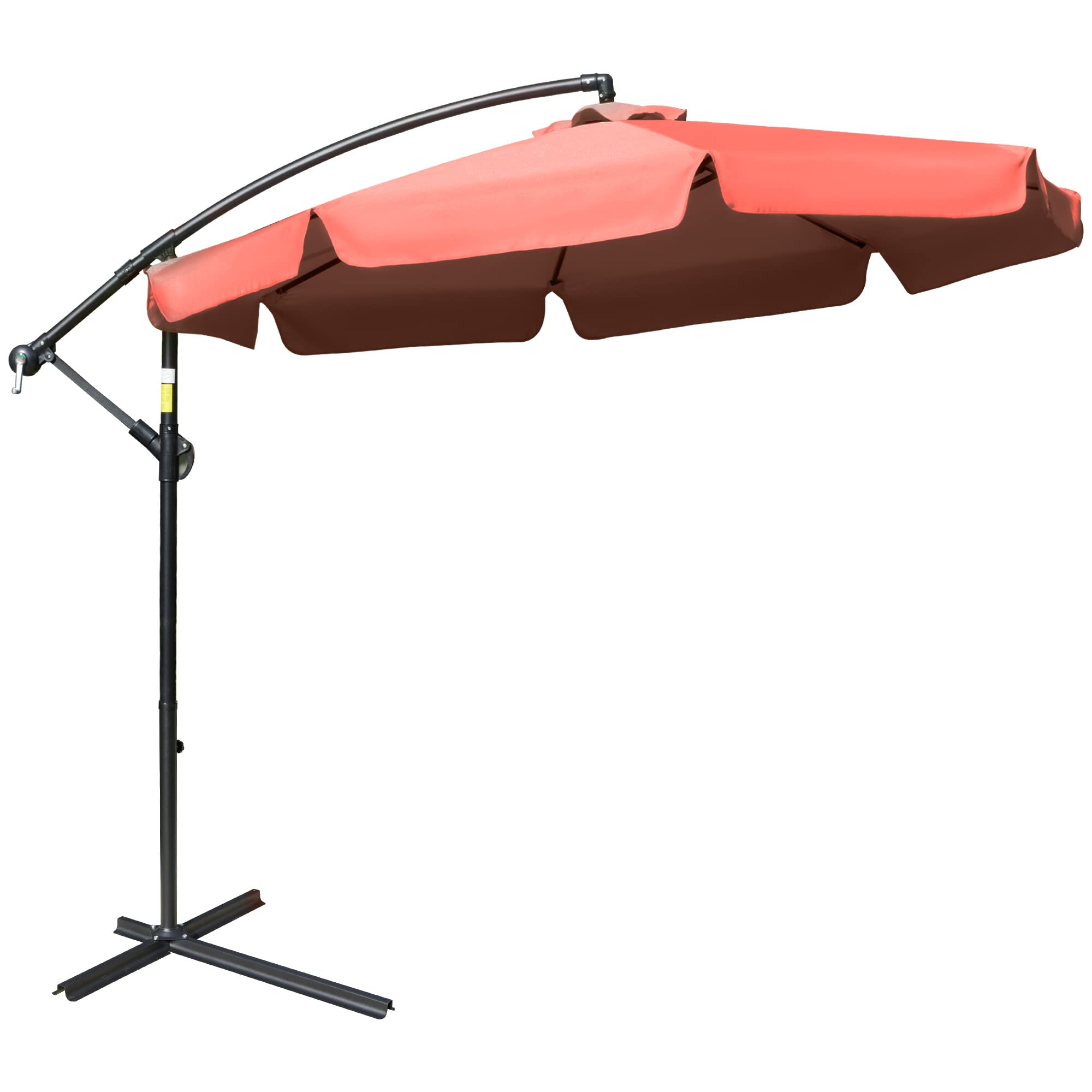 Outsunny 9' Offset Hanging Patio Umbrella, Cantilever Umbrella with Easy Tilt Adjustment, Cross Base and 8 Ribs for Backyard, Poolside, Lawn and Garden, Coffee