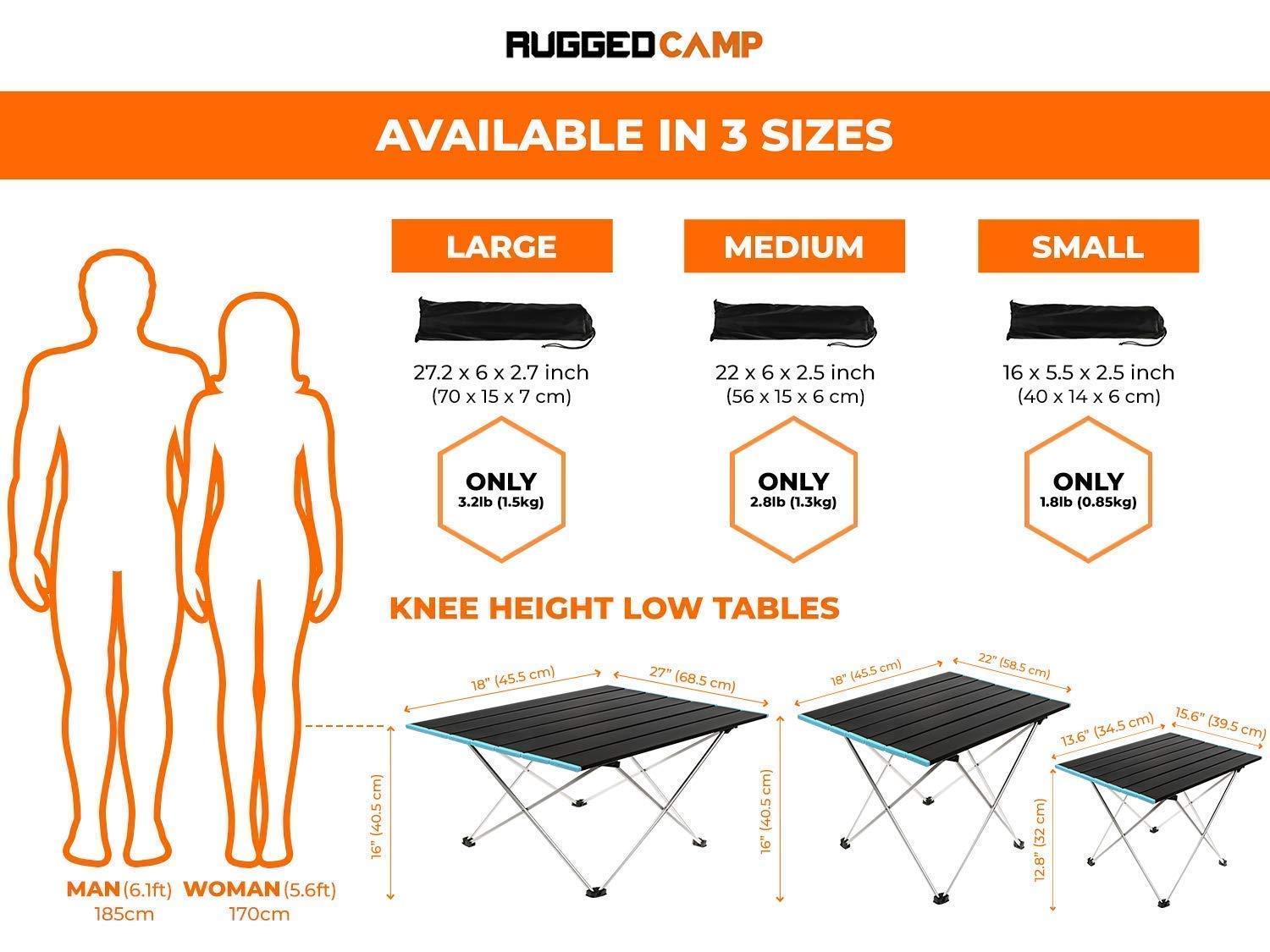 Rugged Camp Camping Mini Table - 3 Sizes - Table in A Bag - Backpack Table or Side Table - Easy to Clean Aluminum Top - Ideal for Outdoors, Camping, Backpacking, Beach, Picnics - Small