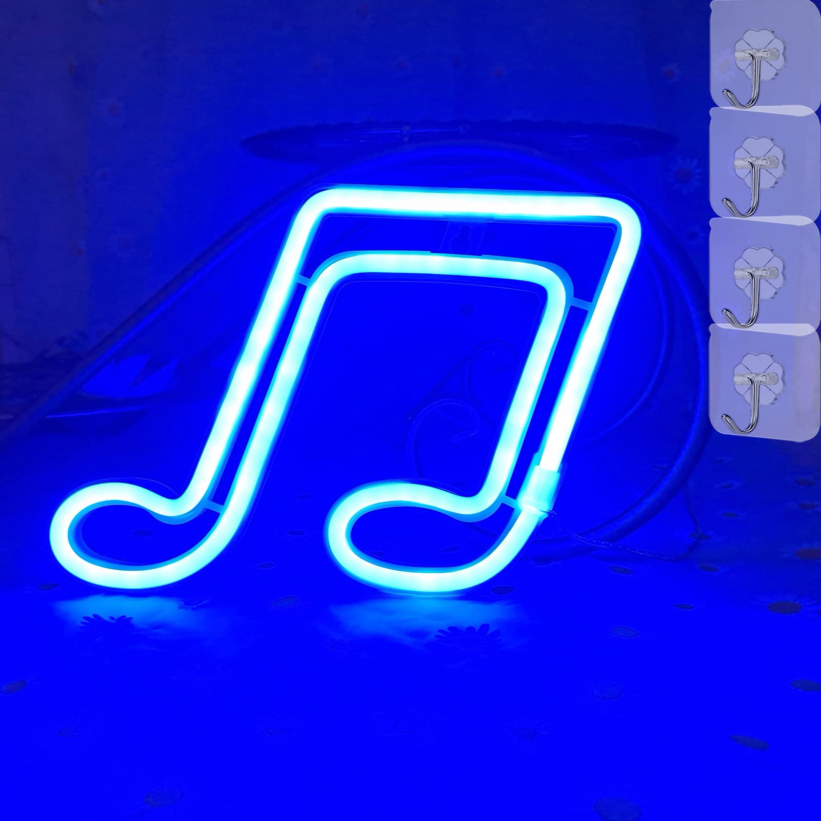 VIFULIN Music Note Neon Signs Blue LED Neon Light USB or Battery Operated Music Note LED Neon Light Signs Tik Tok LED Night Light for Bedroom Wall Decor Living Room Bar Party Wedding Christmas(Blue)