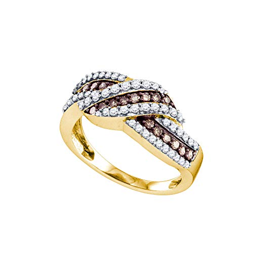 Solid 10k Yellow Gold Round Chocolate Brown Diamond Crossover Band Engagement Wedding Anniversary Ring 3/4 Ct. - Size 7.5