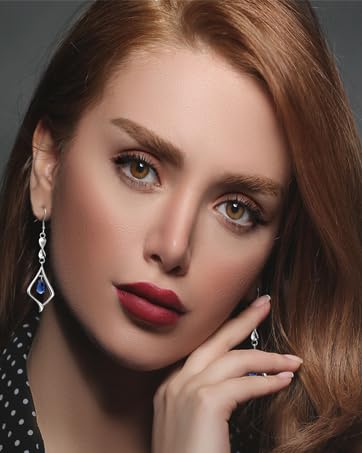 POLITENY Silver Dangle Drop Earrings for women hypoallergenic 14k Gold Plataed (sapphire blue)