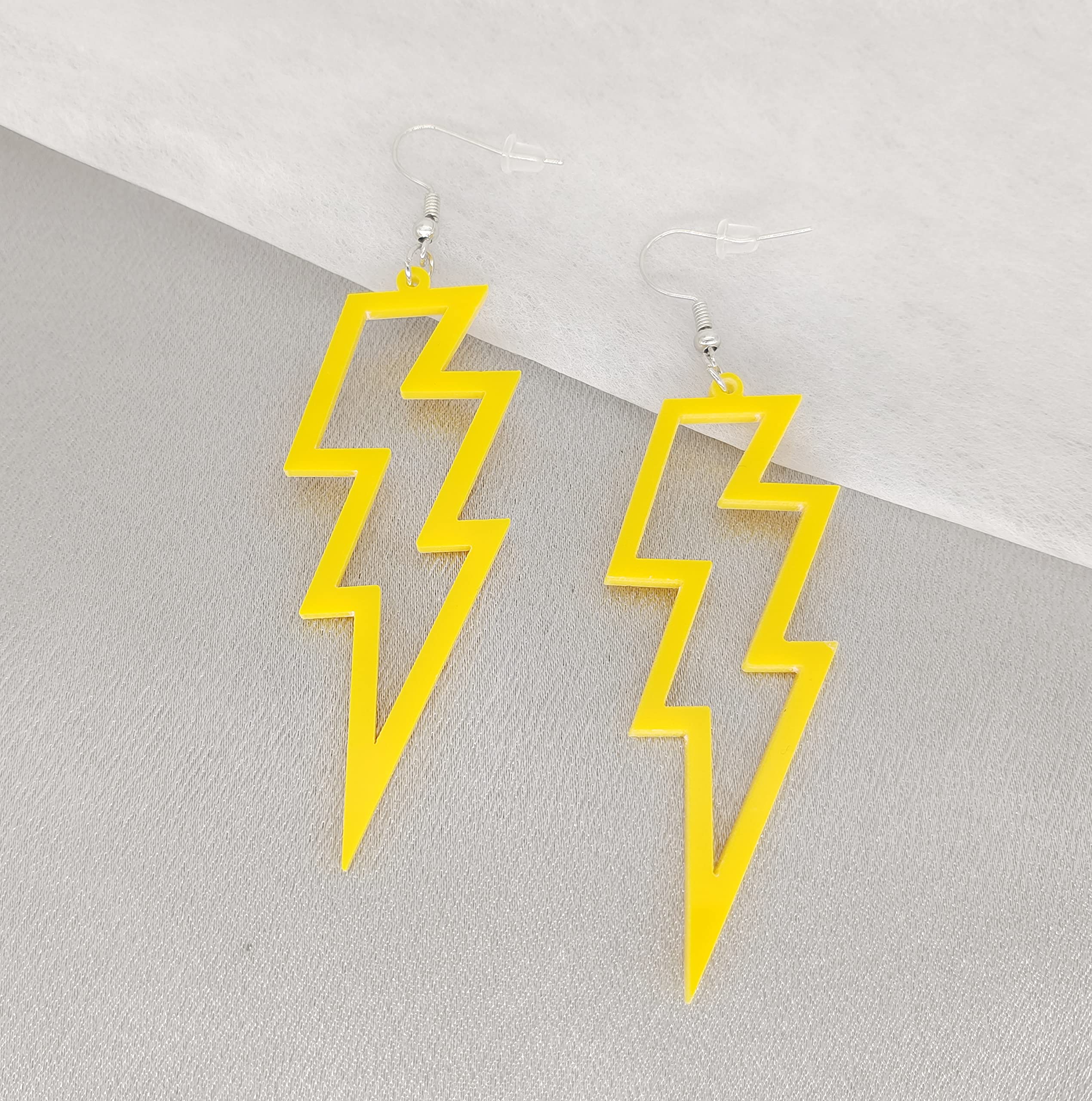 RUIZHEN 80s Neon Earrings Halloween Lightning Earrings Retro Acrylic Drop Dangle for Women 80's Party (dark yellow)