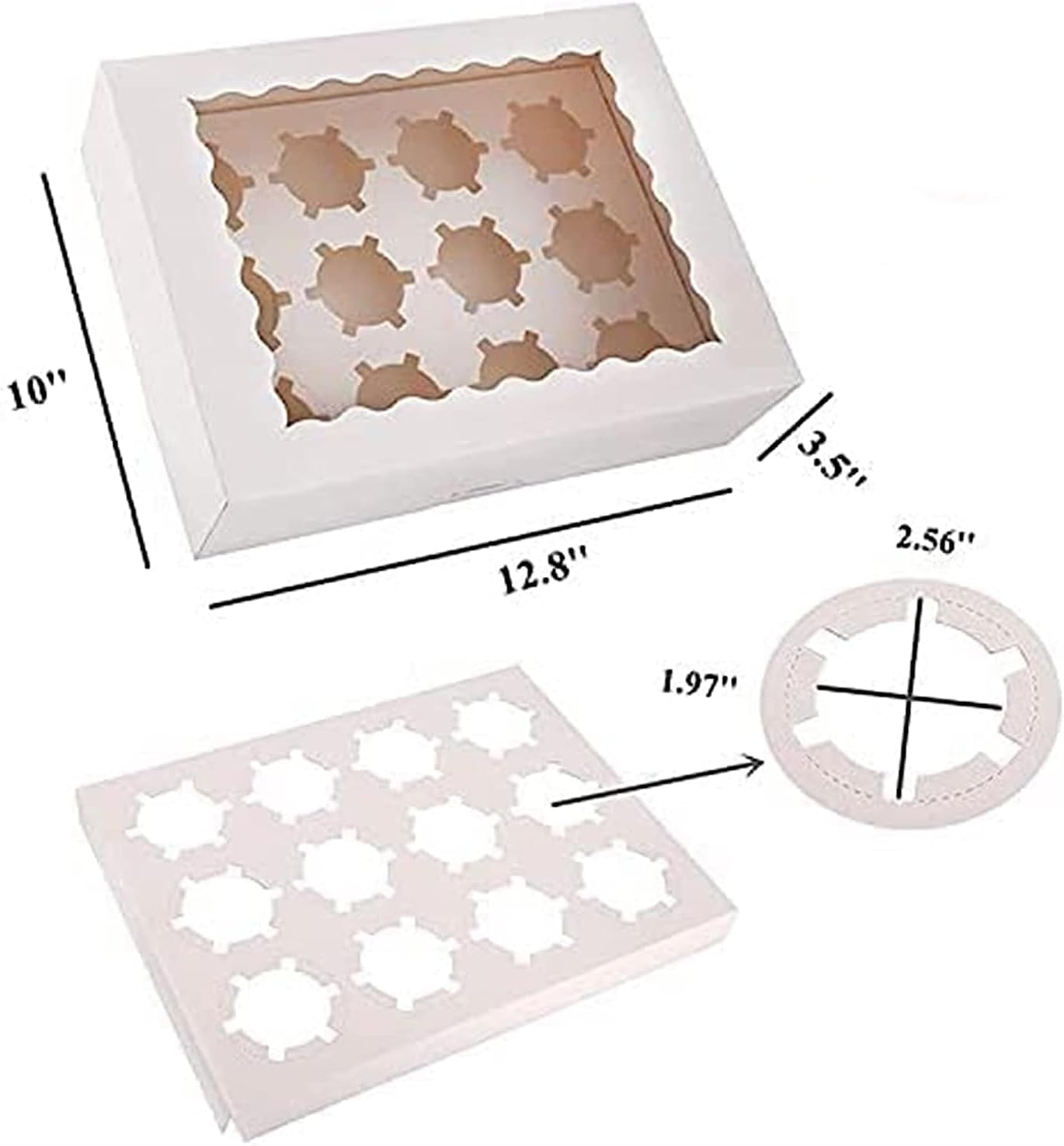 OMYOPY 6 Pack White Cupcake Boxes Cupcake Containers with Windows and Inserts, 12 Count Cupcake Bakery Carrier Boxes Treat Pastry Box for Birthday Holiday Party Bakery Supplies