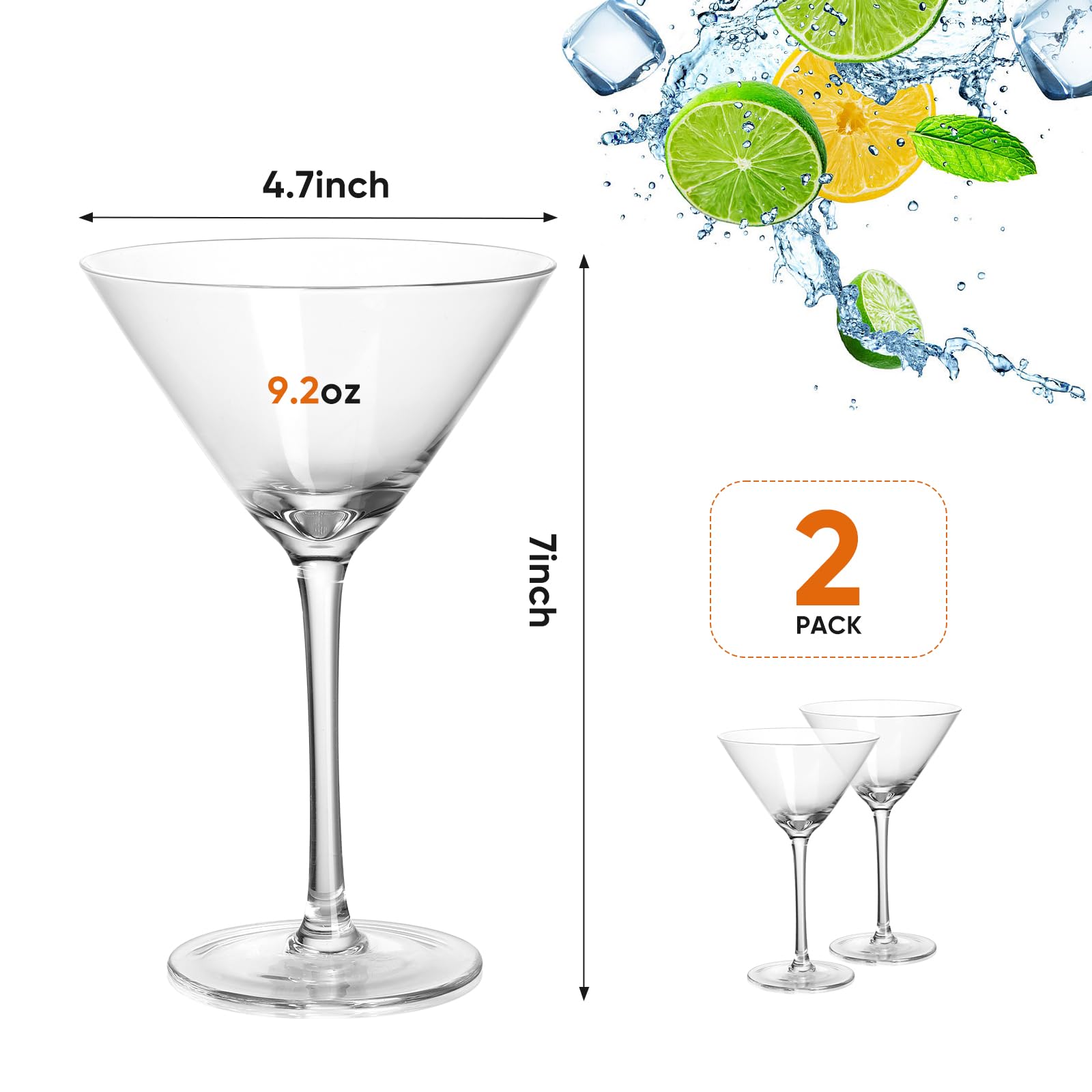 VENVENWEAVS Martini Glasses Set of 2,Hand-blown 9.2OZ Crystal Cocktail Glasses for Espresso Martini,Cosmopolitan,Manhattan,Gimlet,Home Bar,Cocktail Party,Stemless Martini Glassware Gift Set