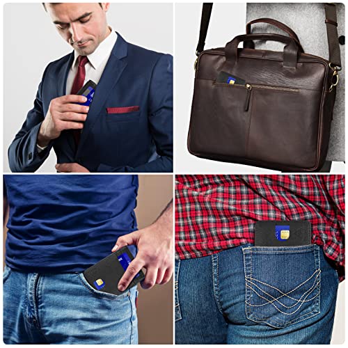 Tryangoos Slim Minimalist RFID Blocking Bifold Genuine Leather Wallet for men, Magnetic Closure Front Pocket Mens Wallet, Leather Front Pocket thin Men's Wallet (Carbon Black-TABC)