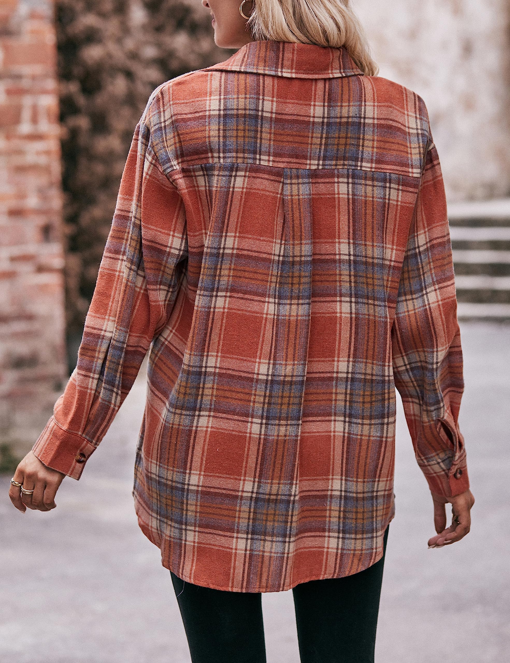 Oulivey Women Plaid Flannel Shirts Long Sleeve Oversized Button Down Boyfriend Blouse Tops (0066-Brown-XL)
