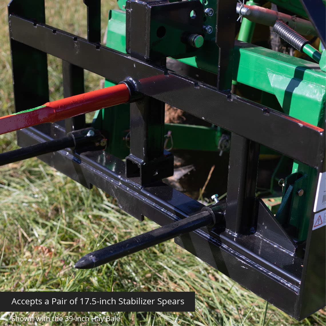 Titan Attachments Pallet Fork Frame Attachment with 49" Hay Spear and Stabilizers, Fits Cat I & II Tractors, Rated 4,000 LB