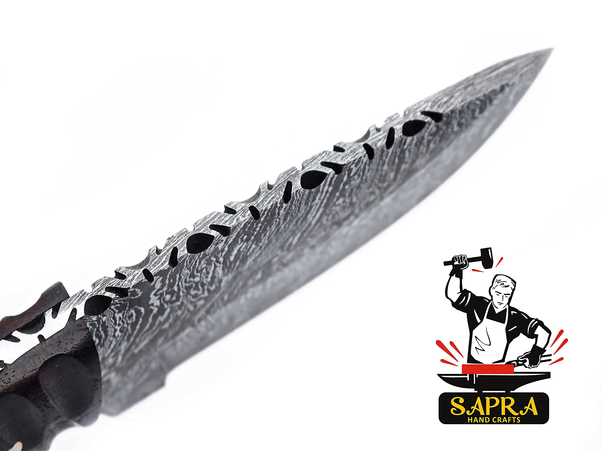 Sapra Custom Made Forged Damascus Steel Hunting Knife Fixed Blade EDC Survival Tactical Camping Skinner/Skinning Knife with Leather Sheath P-1943-RW