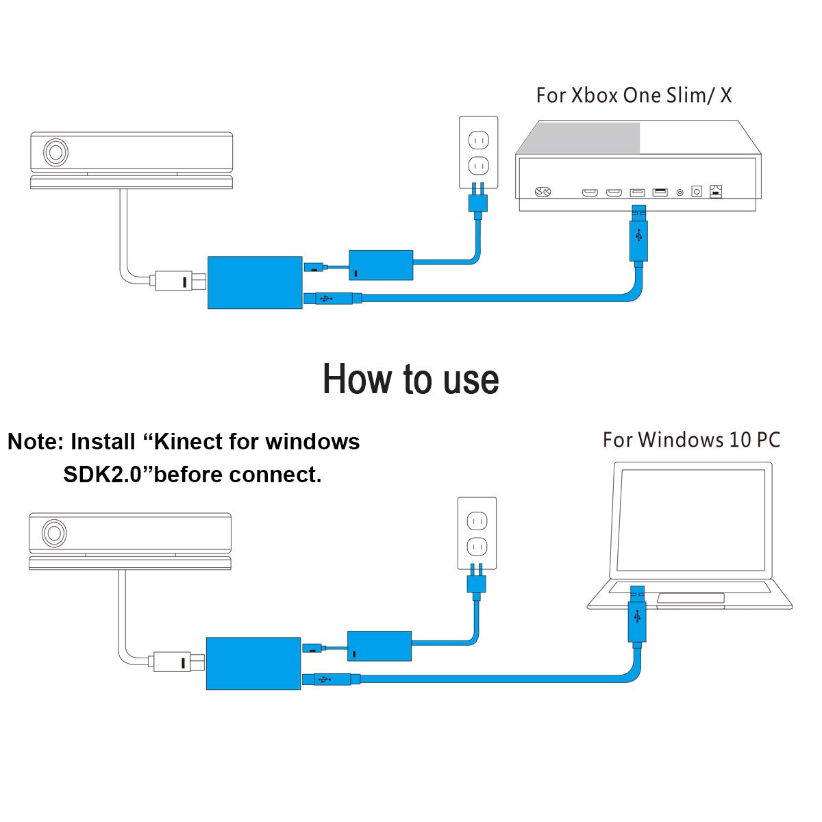 Ponkor Kinect Adapter for Xbox One S Xbox One X and Windows PC
