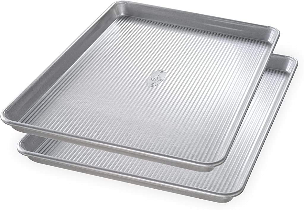 USA Pan Nonstick Quarter Sheet Pan Set of 2 and USA Pan Bakeware Half Sheet Pan Set of 2, Aluminized Steel
