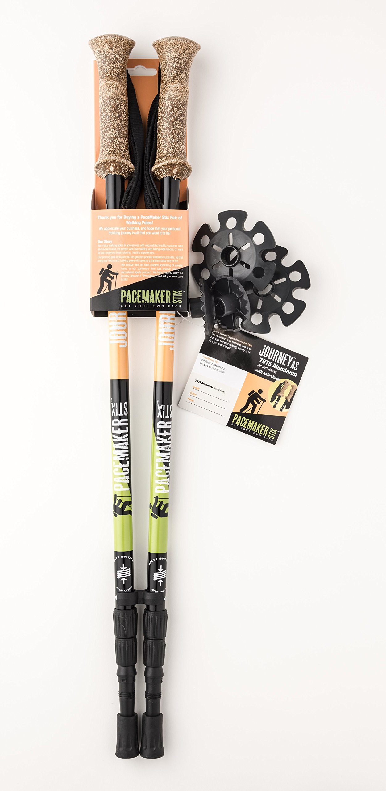 Pair of PaceMaker Stix Journey Anti Shock Trekking Poles for Walking and Hiking - Replaceable Tungsten Tips - Ultralight and Collapsible Sticks - for Exercise, Hiking and Backpacking