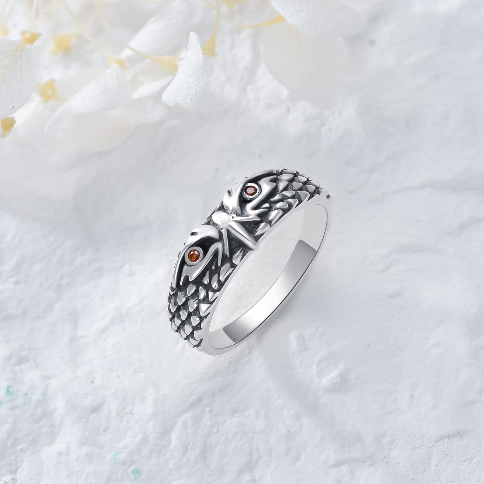 Viking Owl Ring 925 Sterling Silver Hawk Eye Ring Oxidized with Red Zircons Vintage Norse Jewelry Gift for Women Men