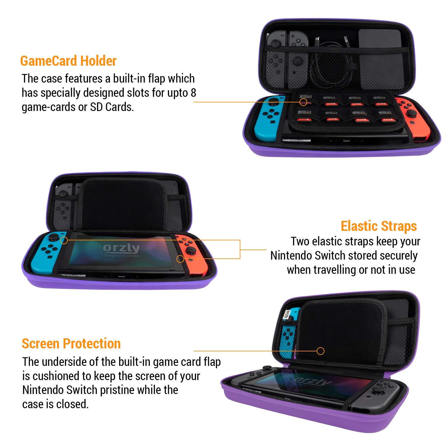 Orzly Carry Case Compatible with Nintendo Switch and New Switch OLED Console -Protective Hard Portable Travel Carry Case Shell Pouch with Pockets for Accessories and Games