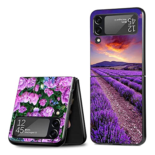 Phone Case for Samsung Galaxy Z Flip 3 Z Flip 4 5G Black Hard PC Cover Purple Lavender Flowers,Z5,for Z Flip 3 5G
