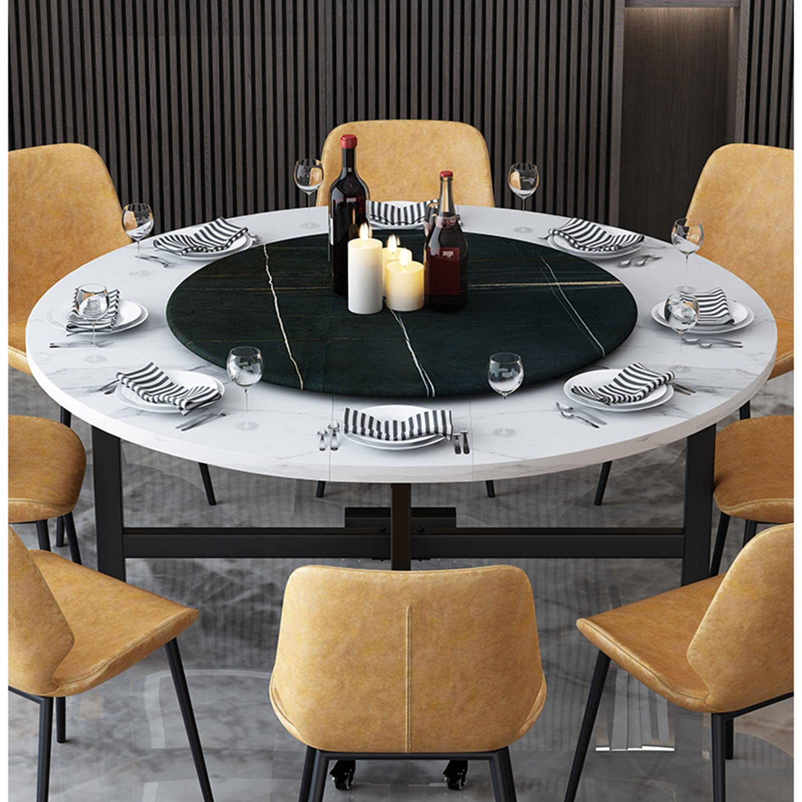 Slate Dining Table Turntable, Household Rotatable Round Table Turntable, Restaurant Marble Base Turntable, Multi-functional Lazy Susan (Color : Black, Size : 70cm/28in)