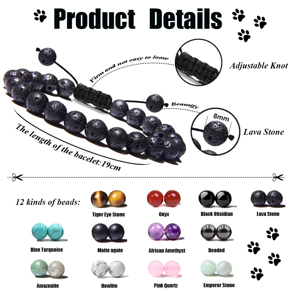 Svovin 12 Pieces 8mm beaded Gemstone Bracelets Set for Men Women Unisex Tiger Eye Amethyst Energy Power Adjustable Elastic Bracelets Jewelry